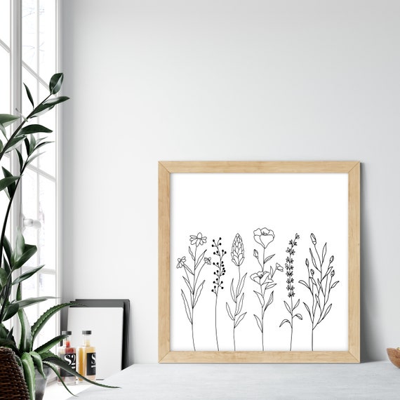 Simple Art Download Square Print Minimal Floral Leaf Art Minimal Floral ...