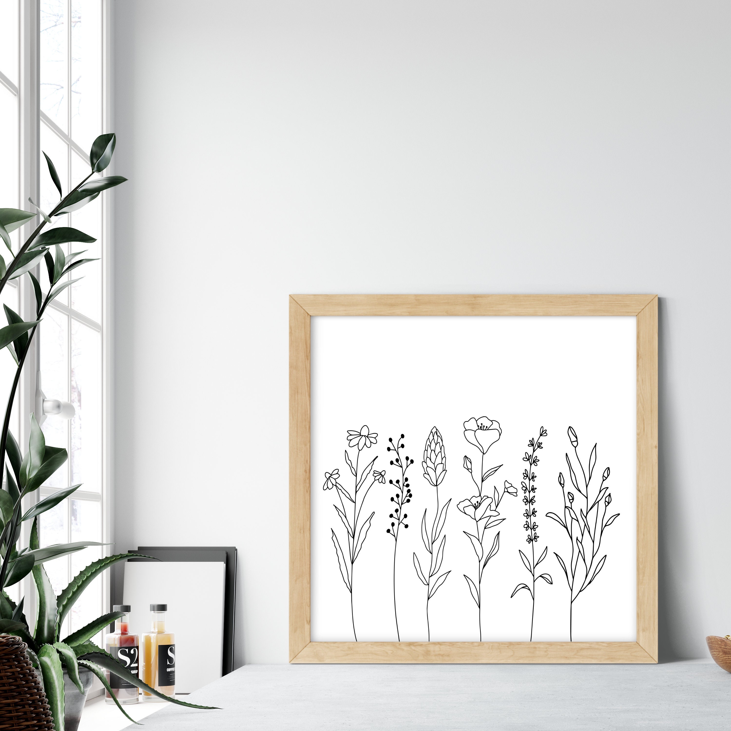 Square Print Minimalist Flower Wall Art Simple Botanical | Etsy