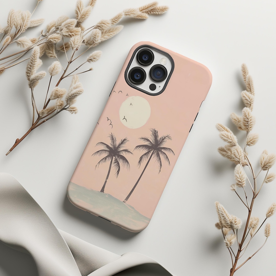 Tropical Beach Palm Trees Cute Pink Aesthetic Phone Case, Fits iPhone ...