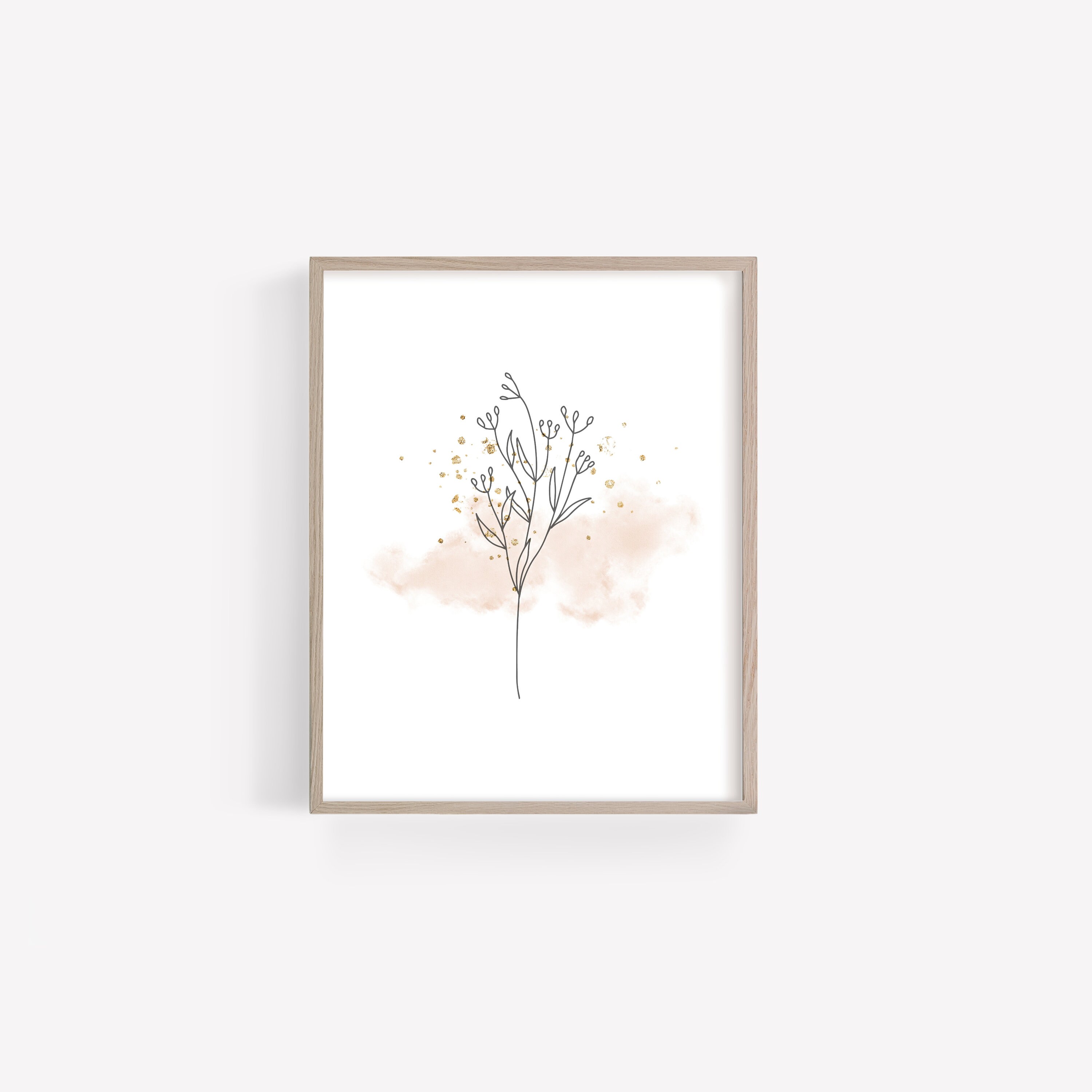 Botanical Line Art Print Set of 2 Blush Pink Wall Art Simple | Etsy