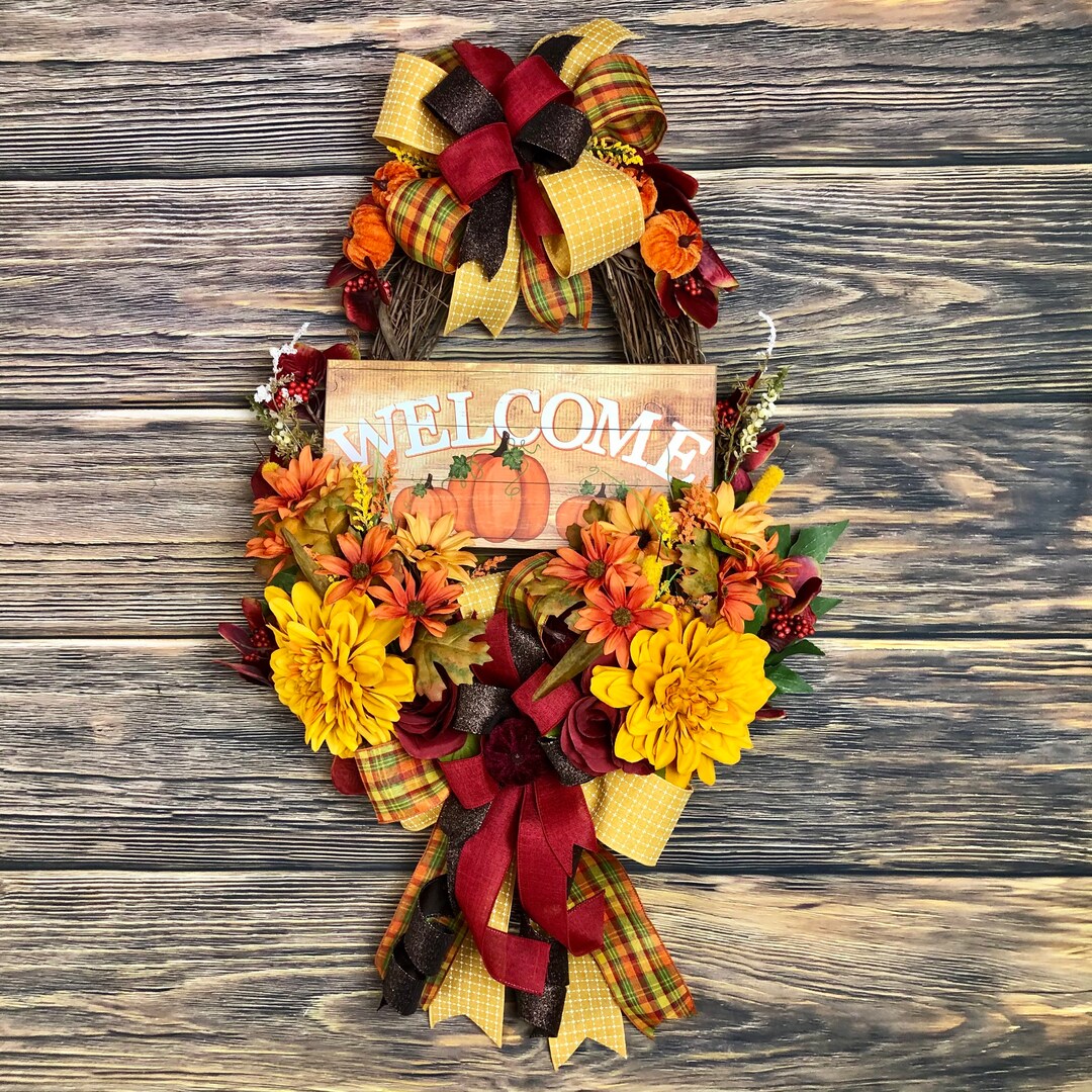Grapevine Fall Wreath, Autumn Welcome Wreath, Fall Decor, Autumn Floral ...