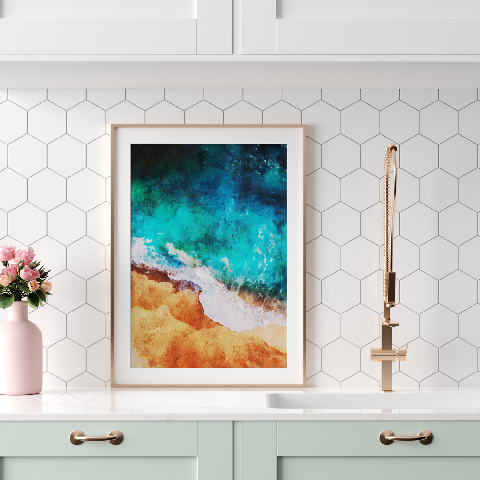 Digital Watercolor Ocean Printable | Beach Digital Print, Coastal Print ...