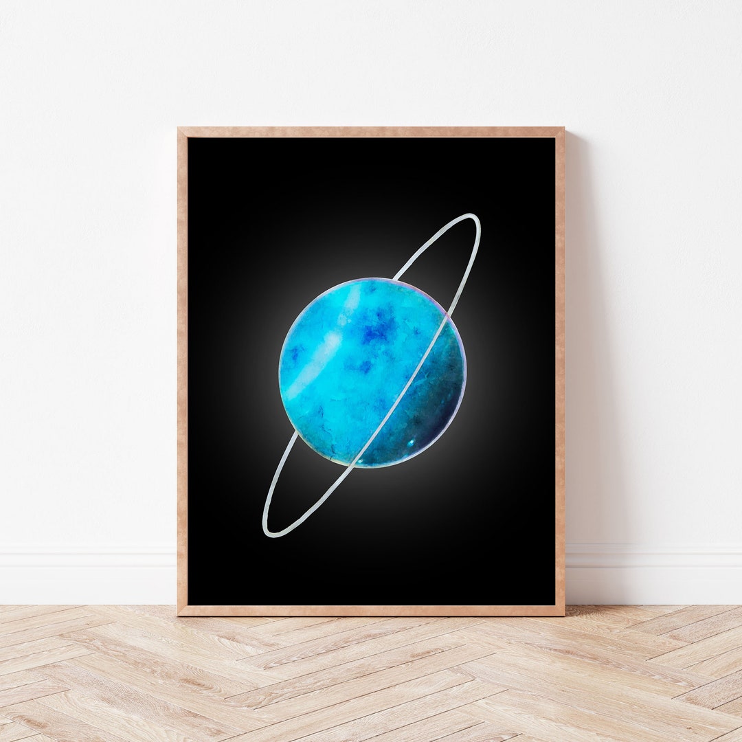 Watercolor Uranus Planet Printable | Black Background Space Theme ...