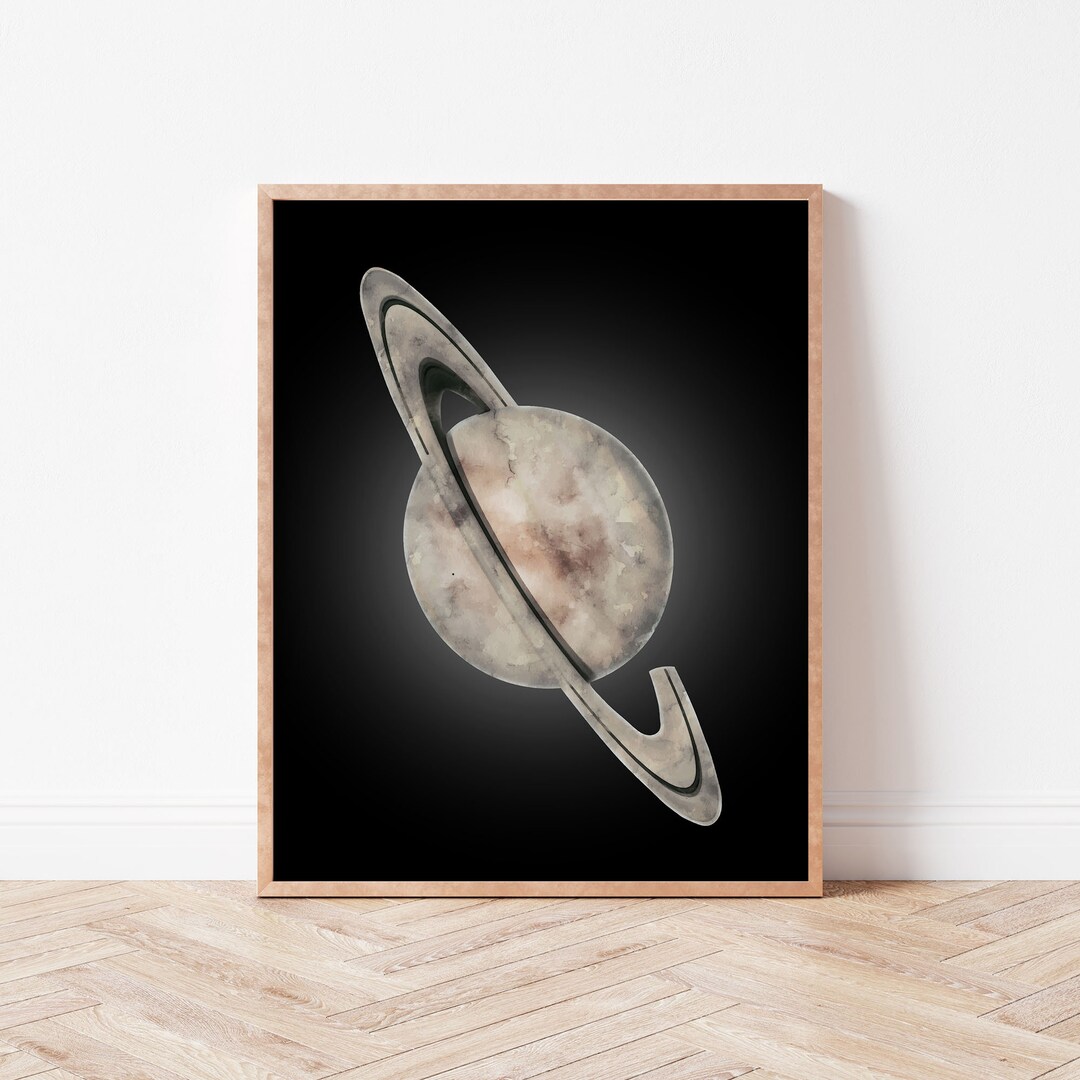 Watercolor Saturn Planet Printable | Black Background Space Theme ...