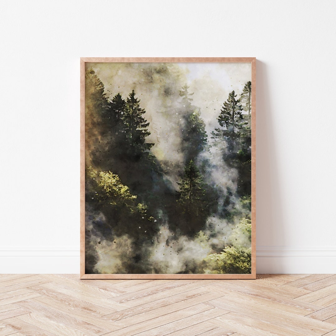 Digital Watercolor Forest Printable | Nature Digital Print, Forest ...