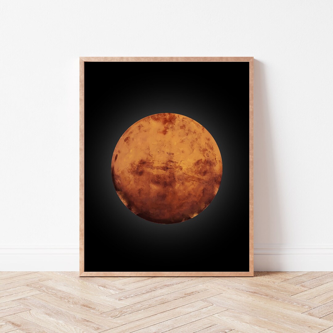 Watercolor Mars Planet Printable | Black Background Space Theme Nursery ...