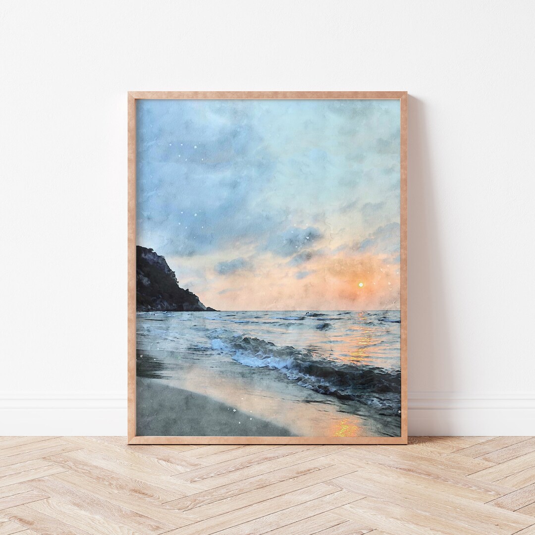 Digital Watercolor Ocean Printable | Beach Digital Print, Coastal Print ...