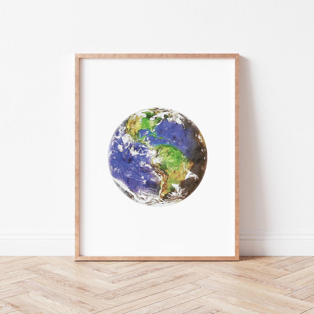 Watercolor Earth Planet Printable | Space Theme Nursery Art, Digital ...