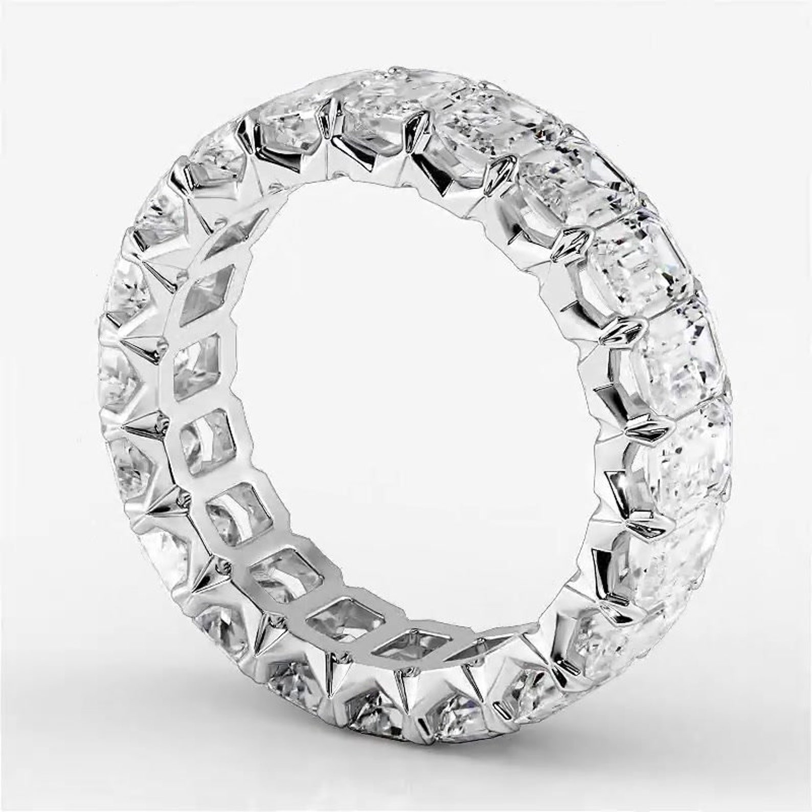Emerald Cut Moissanite Eternity Ring, 10k Gold or Sterling Silver ...