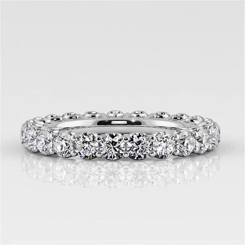 Moissanite Eternity Ring, 10k Gold or Sterling Silver Wedding Band ...