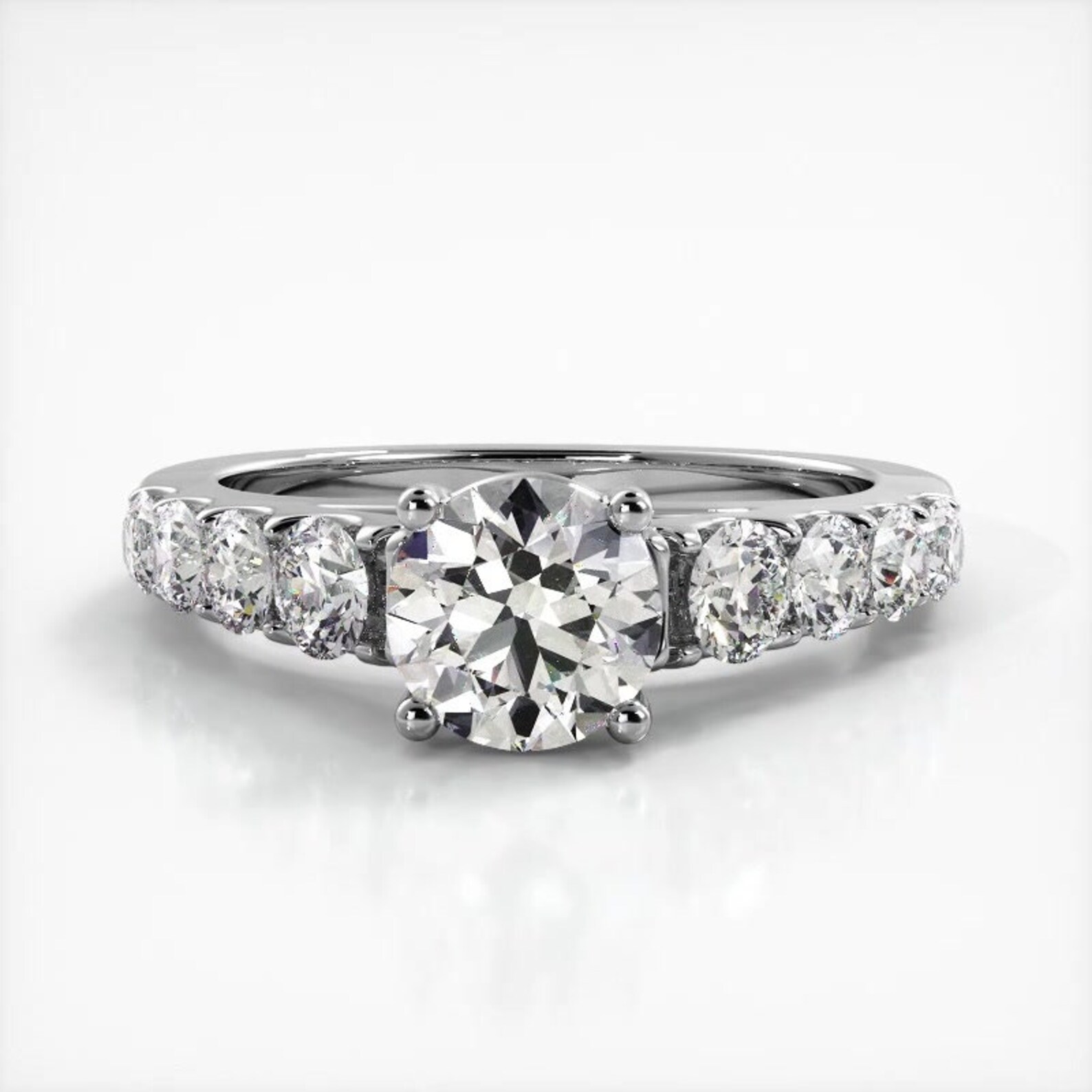 Round Cut Side Stone Moissanite Engagement Ring in 10K Solid White ...