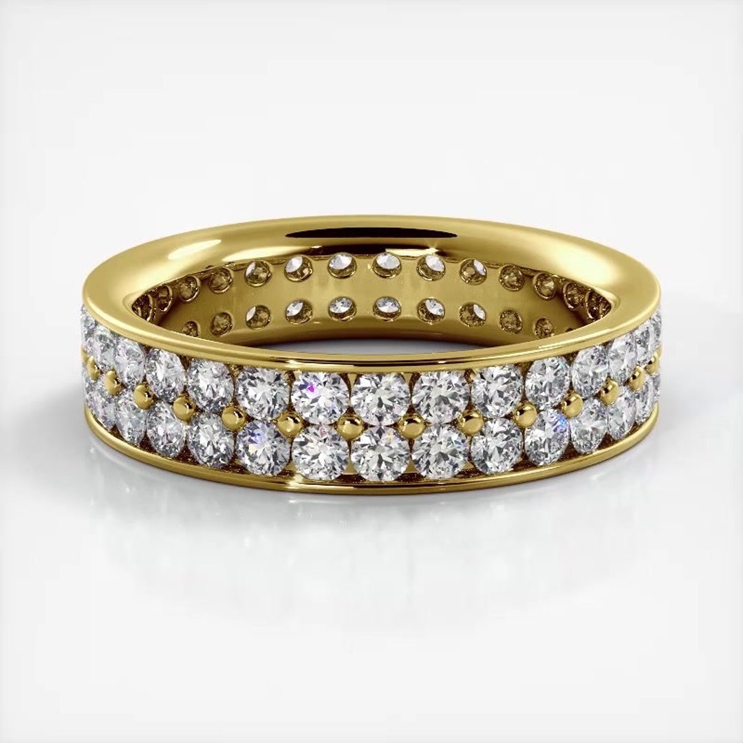 Double Row Channel Set Round Cut Moissanite Eternity Ring, Wedding Band ...