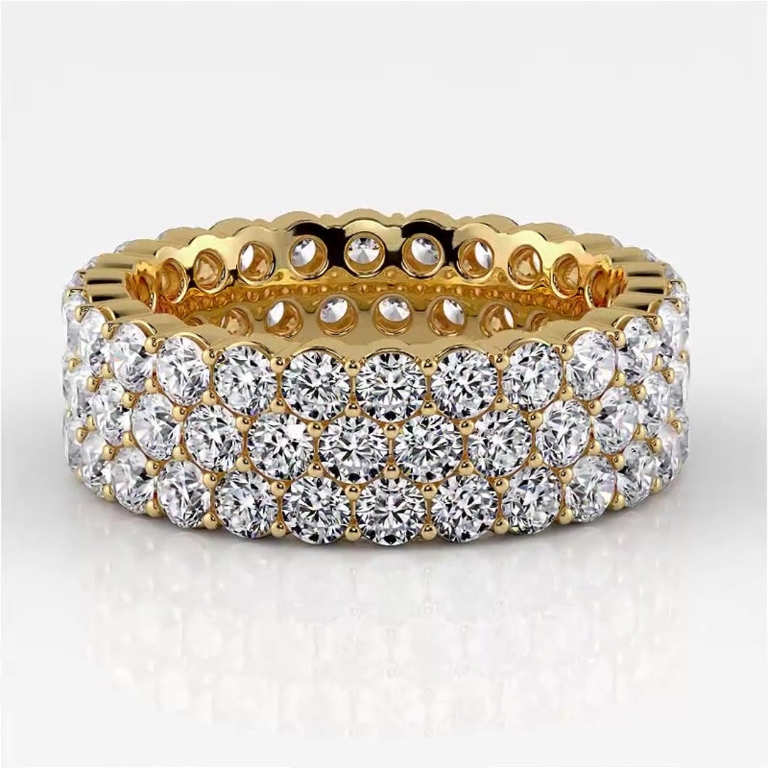 Moissanite Eternity Ring, 10k Gold or Sterling Silver 3 Row Wedding ...