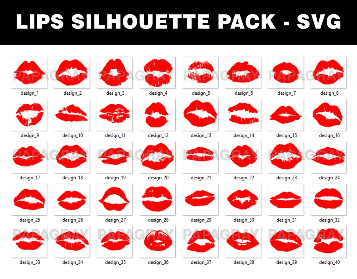 Lips SVG Silhouette Pack 40 Designs Digital Download | Etsy