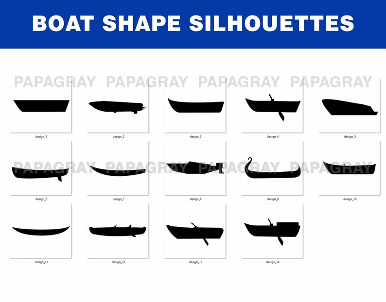 Boat Shapes SVG Silhouette Pack 14 Designs Digital - Etsy