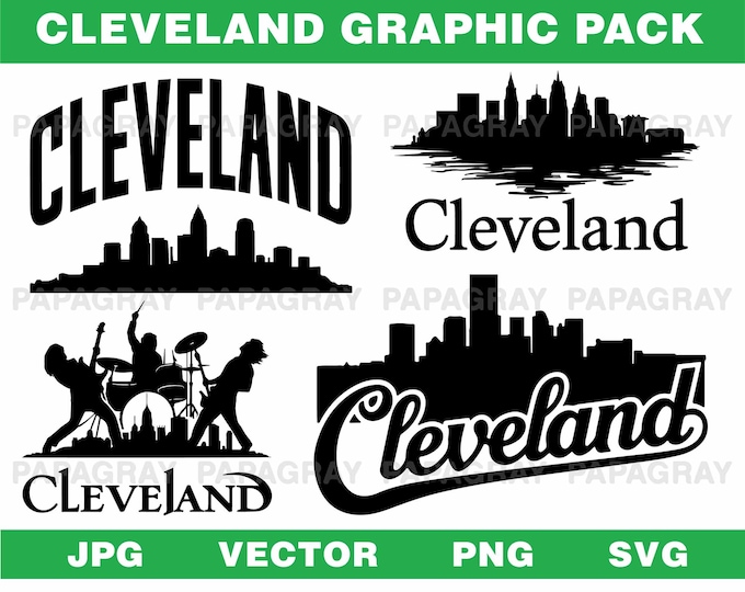 Cleveland Skyline SVG Bundle, Ohio Silhouette, Cityscape SVG, USA ...