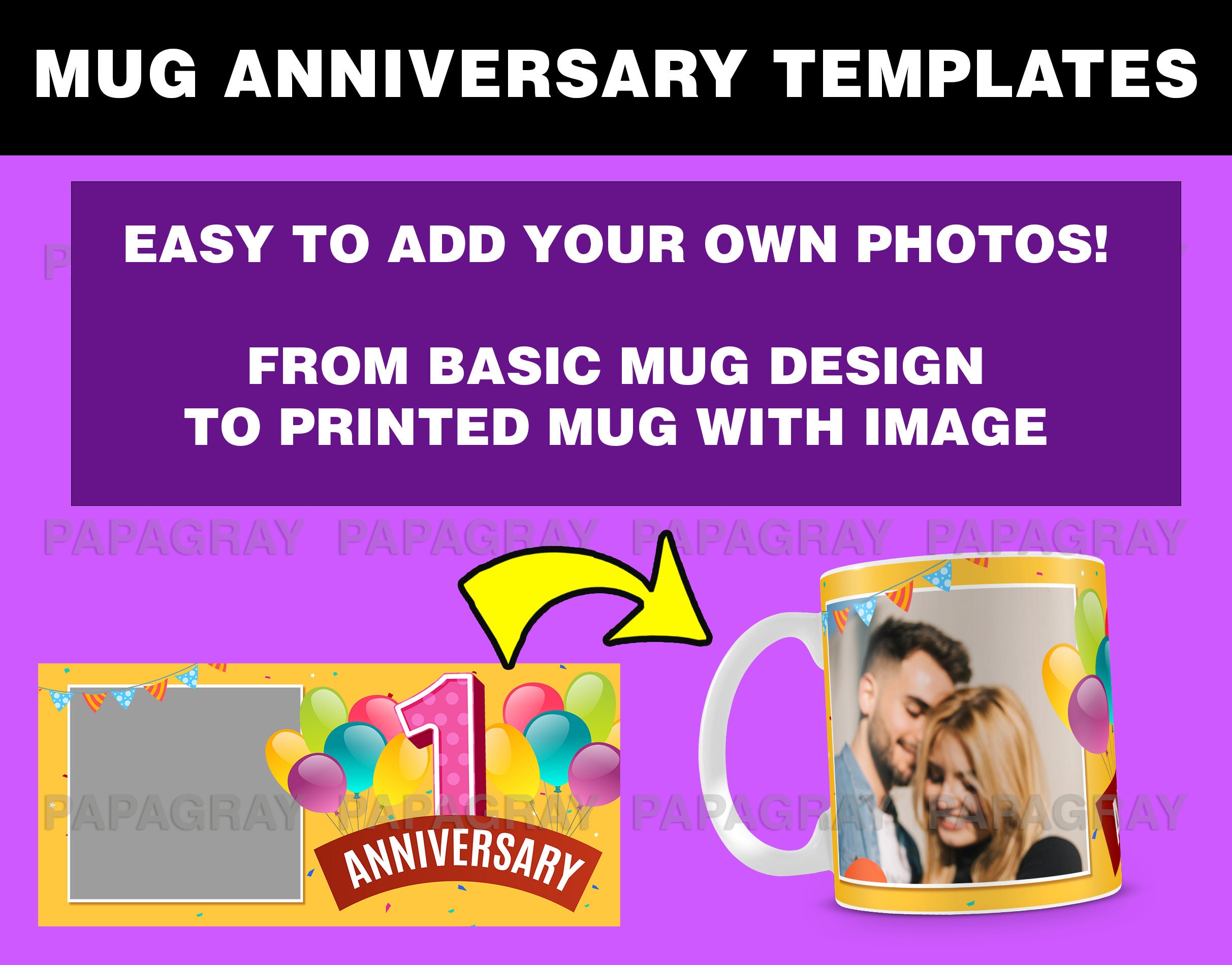Anniversary Sublimation TEMPLATES for Mugs Years 1 to 10 | Etsy UK
