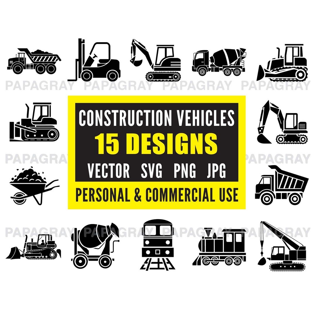 Construction Vehicles SVG Vector Bundle - 15 Designs | Digital Download ...
