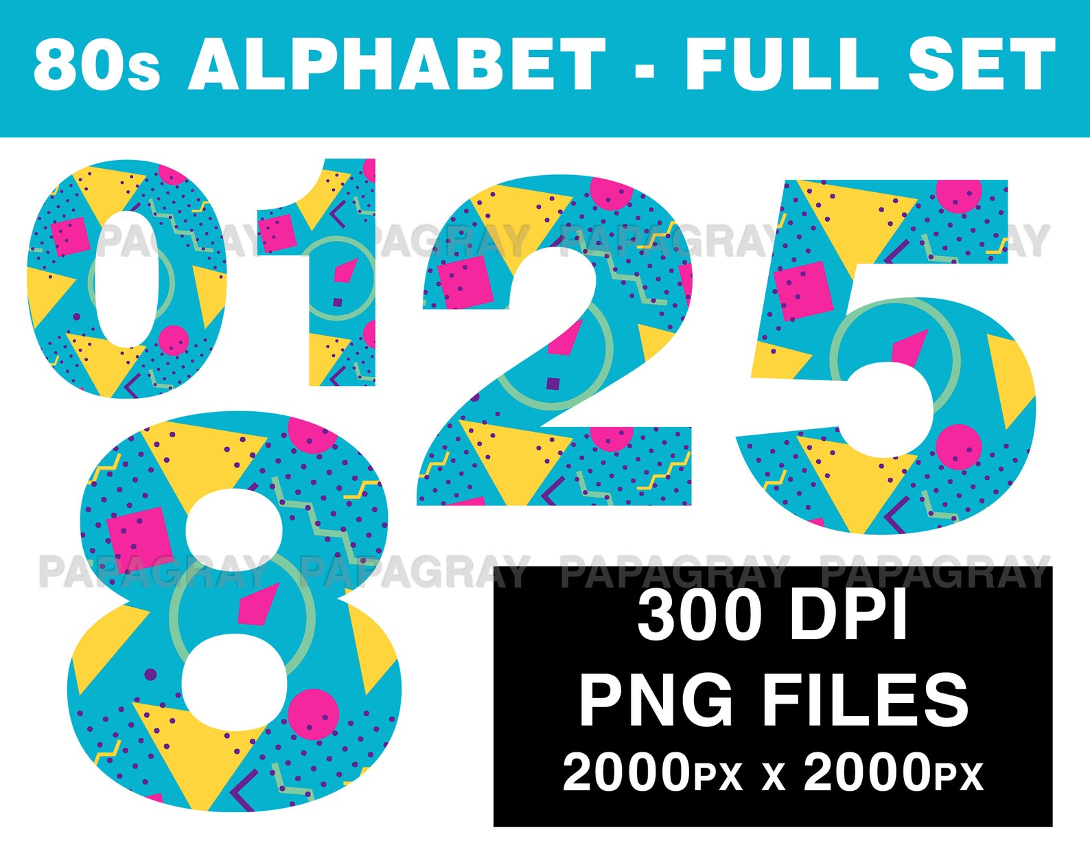 80s Alphabet PNG Digital Download 26 Letters Numbers - Etsy UK