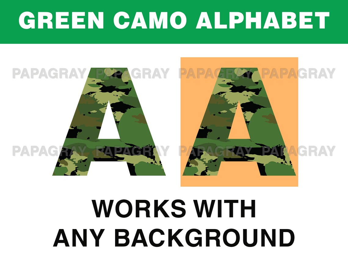 Green Camo Alphabet PNG Clip Art BUNDLE PACK Digital | Etsy UK