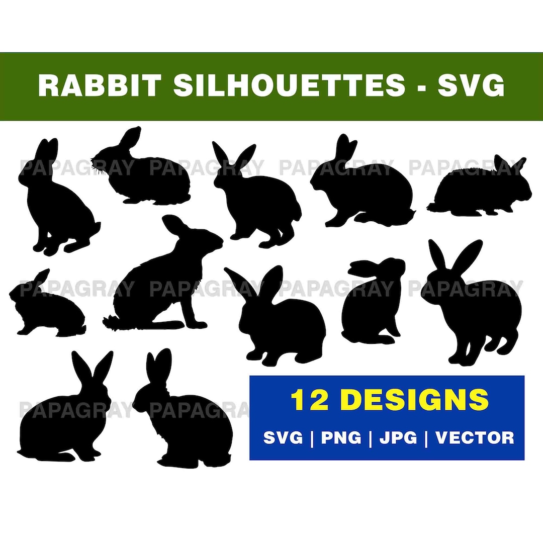 Rabbit SVG Silhouette Pack - 12 Designs | Digital Download | Rabbits ...