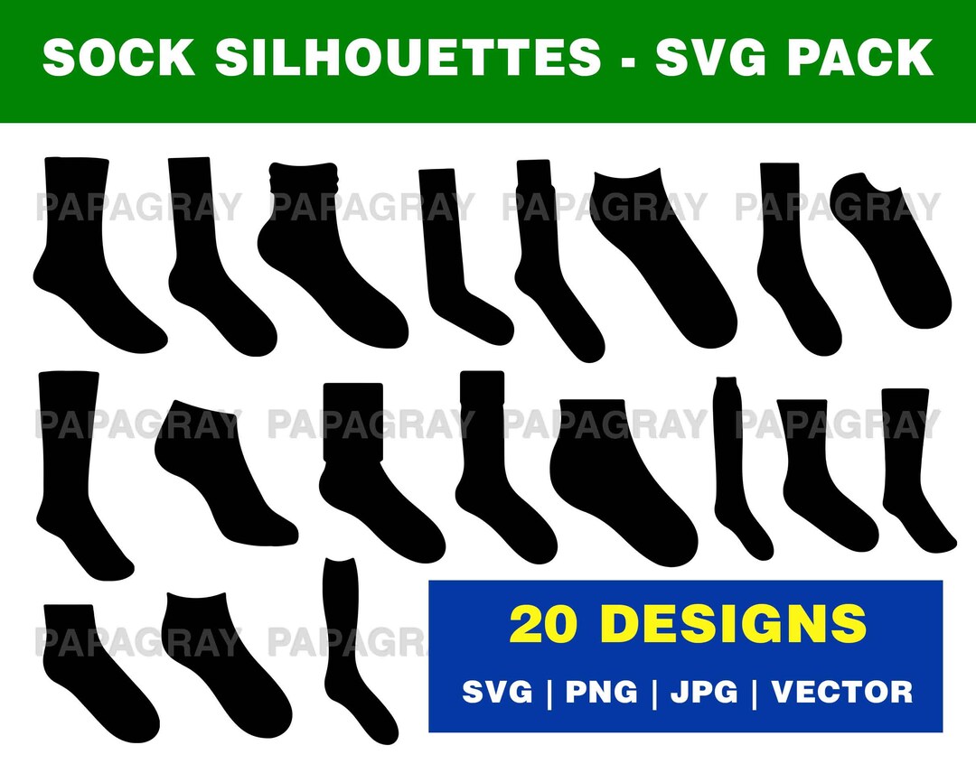 Socks SVG Silhouette Pack 20 Designs Digital Download Sock PNG, Sock ...