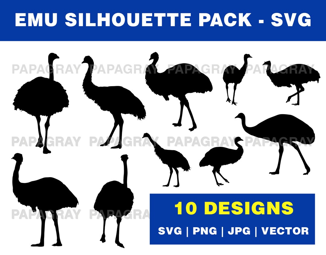 Emu Silhouette Pack 10 Designs Digital Download Emu SVG - Etsy