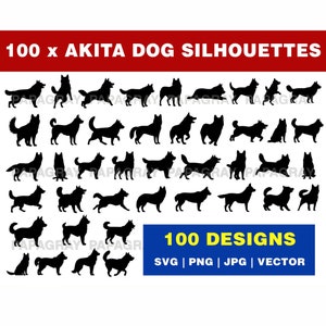 100 Akita Dog Silhouette Pack | Digital Download | Akita Dog Breed SVG ...