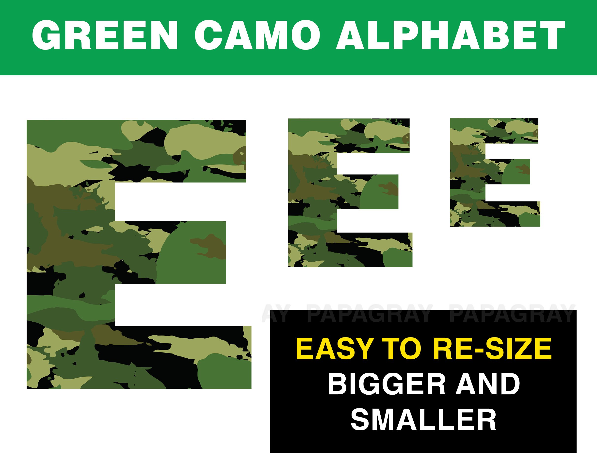 Green Camo Alphabet PNG Clip Art BUNDLE PACK Digital | Etsy UK