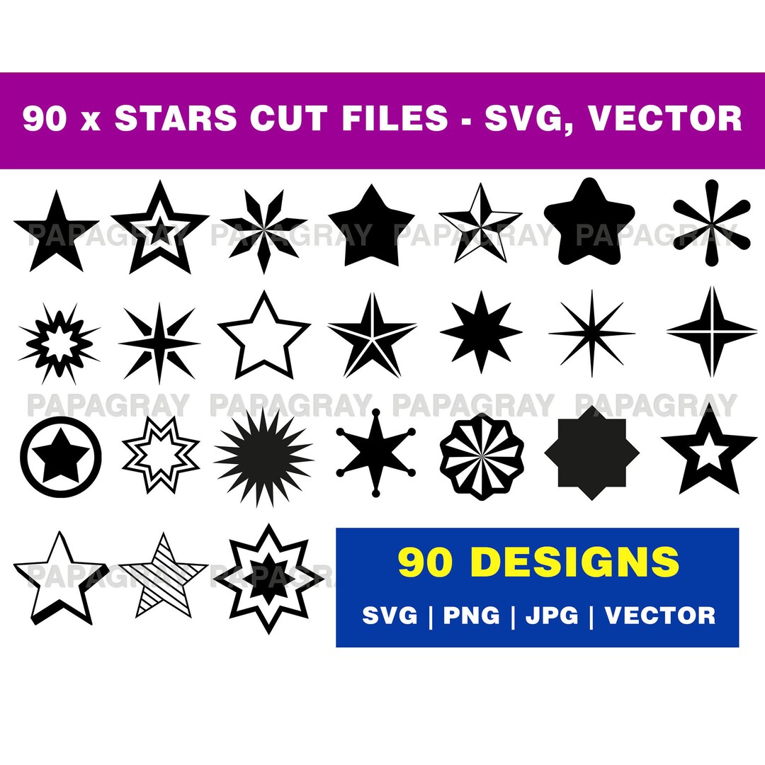 Stars SVG Silhouette Pack - 90 Designs | Digital Download | Mega Pack ...
