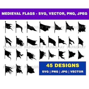 Medieval Flags SVG Silhouette Pack - 45 Designs | Digital Download ...