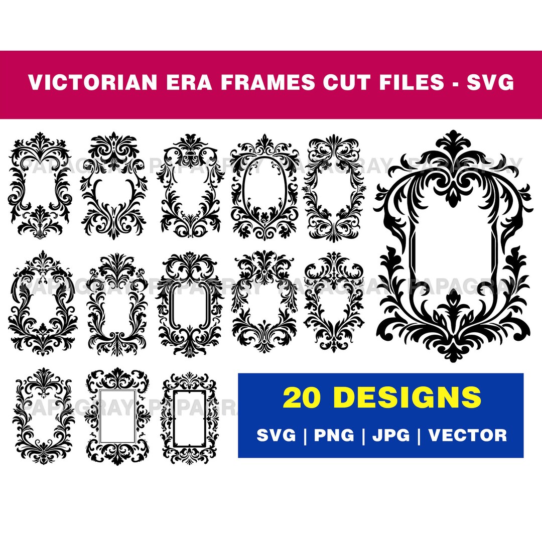 Victorian Era Frames SVG Cut Files 20 Designs Digital Download Photo Frames PNG, Vector ...
