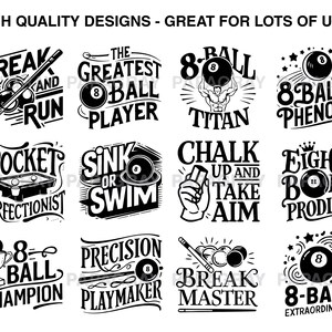 8 Ball SVG - 20 Designs | Digital Download | Pool Slogans, Game Sport ...