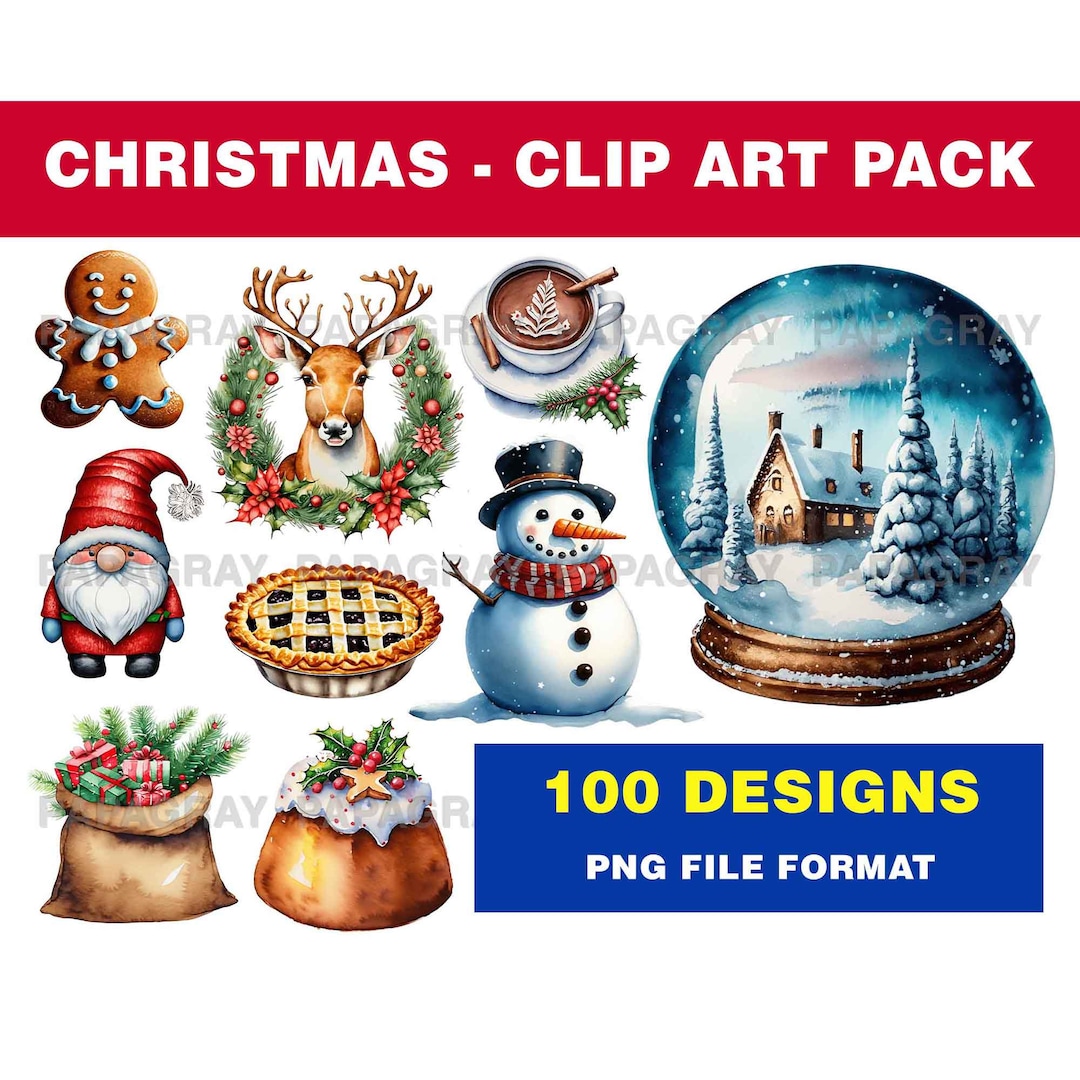 Christmas Clip Art Pack - 100 Designs | Digital Download | Xmas Clipart ...