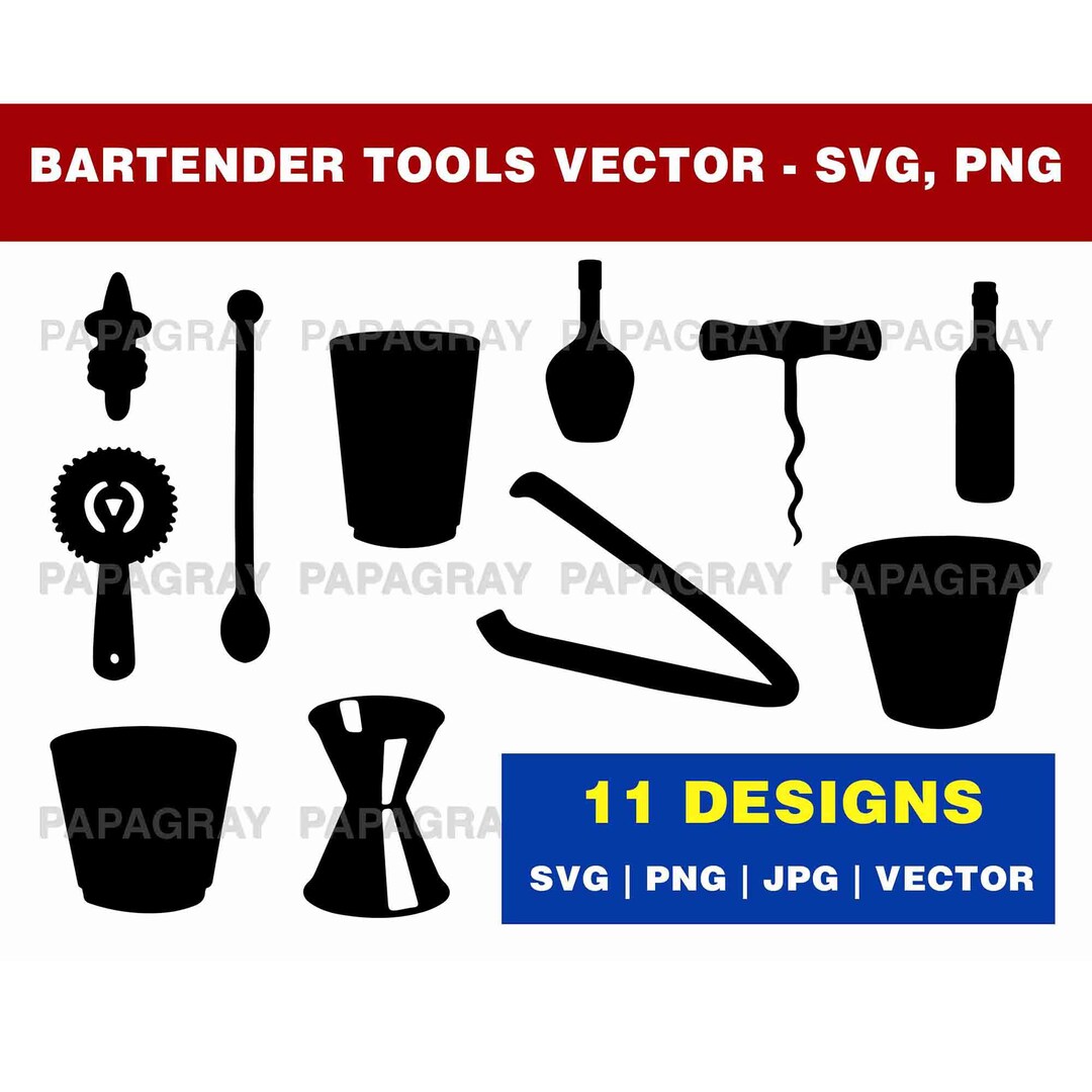 Bartender Tools Silhouette SVG Pack - 11 Designs | Digital Download ...