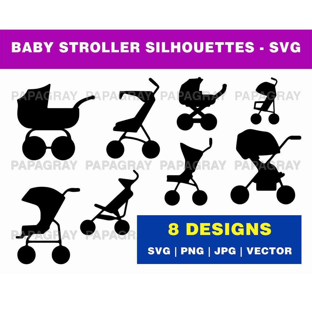 Baby Stroller Silhouette SVG Pack - 8 Designs | Digital Download | Baby ...