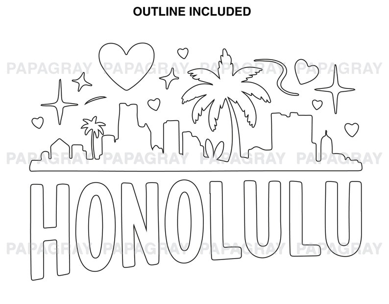 Honolulu Skyline SVG Vector Graphic Bundle: City Silhouette (digital ...