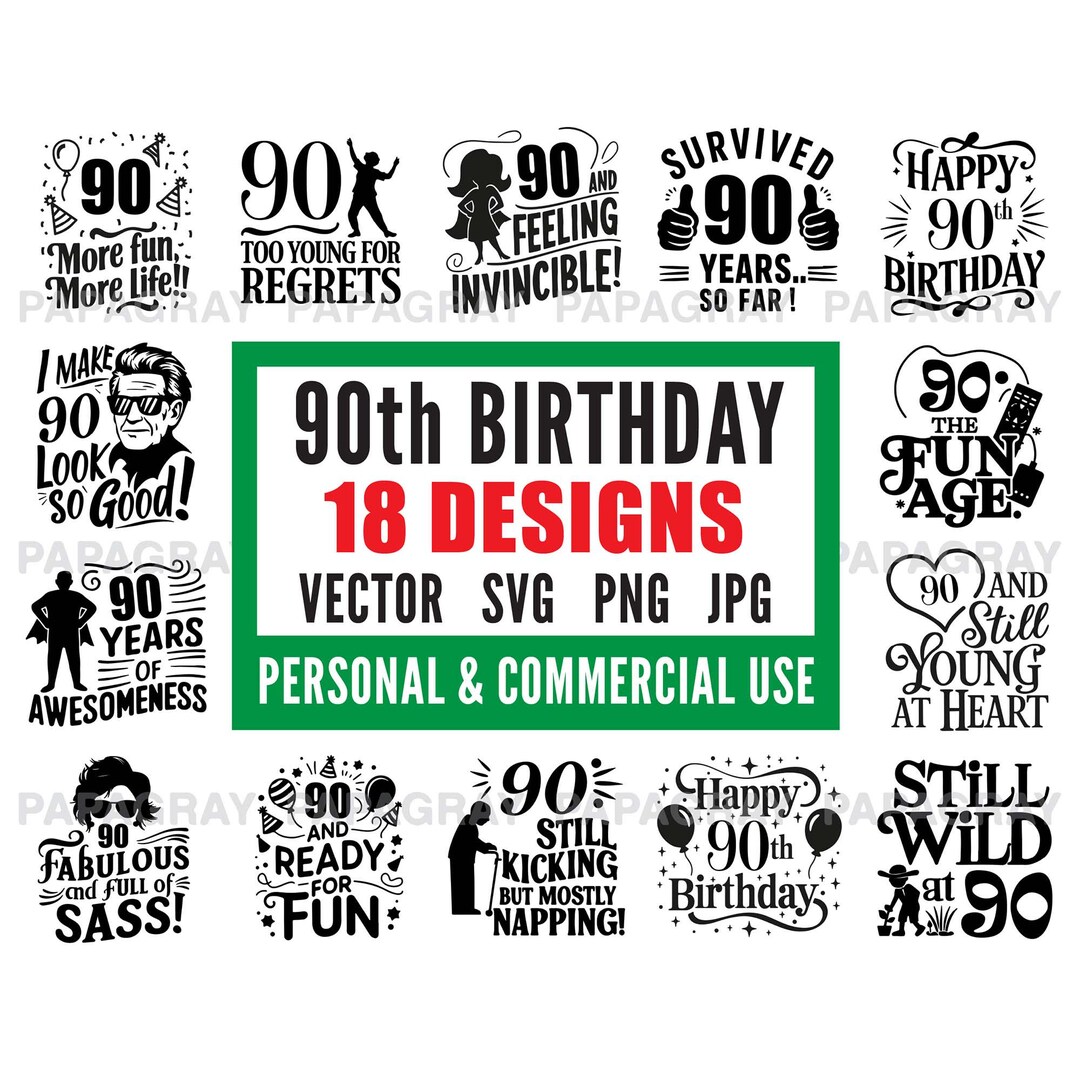 90th Birthday SVG Bundle - 18 Designs | Digital Download | Birthday ...