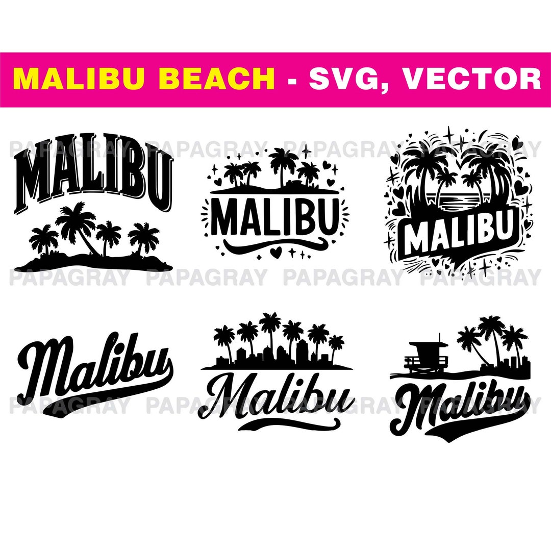 Malibu California SVG Vector Bundle: Beach Palm Tree Designs (digital ...
