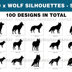 Wolf Silhouette Pack 100 Designs Digital Download Wolf SVG, Wolves ...