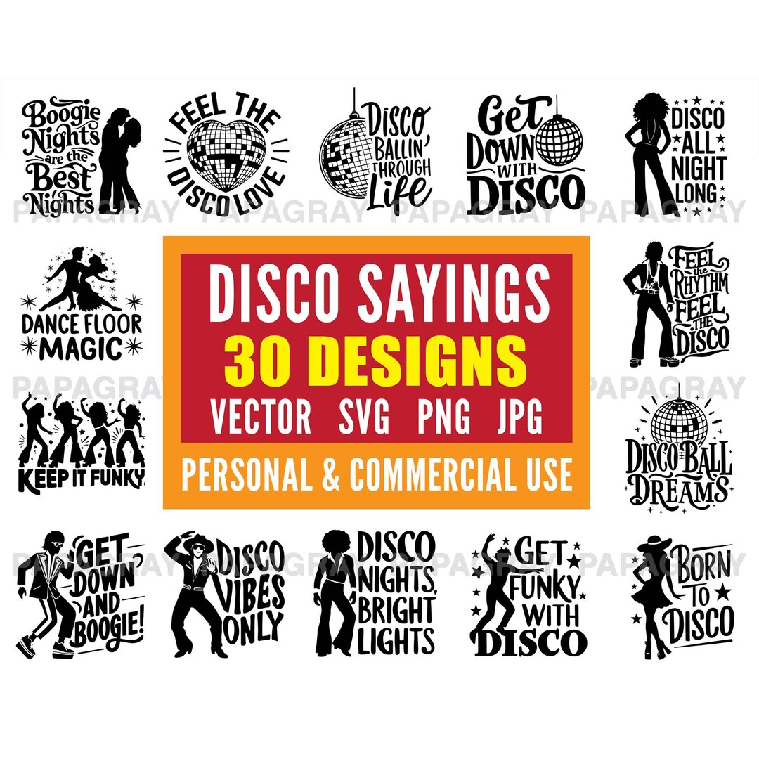 30 Disco Sayings SVG Vector Bundle | Digital Download | Nightclub ...