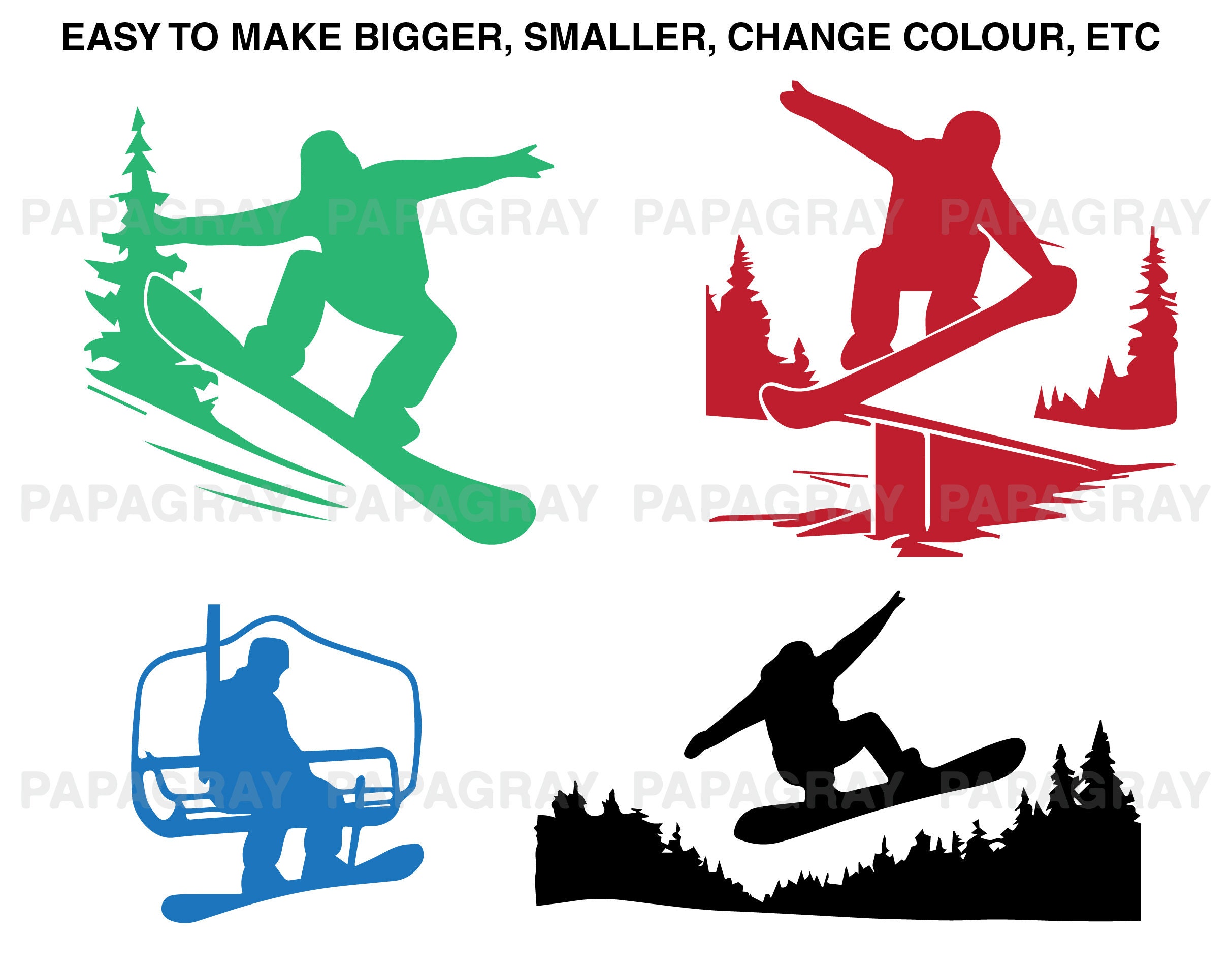 Snowboarding SVG Silhouette Pack - 20 Designs | Digital Download ...