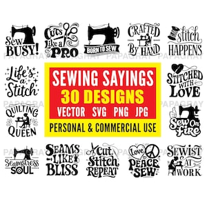 Sewing Sayings SVG 30 Designs Digital Download Sewist Slogans ...