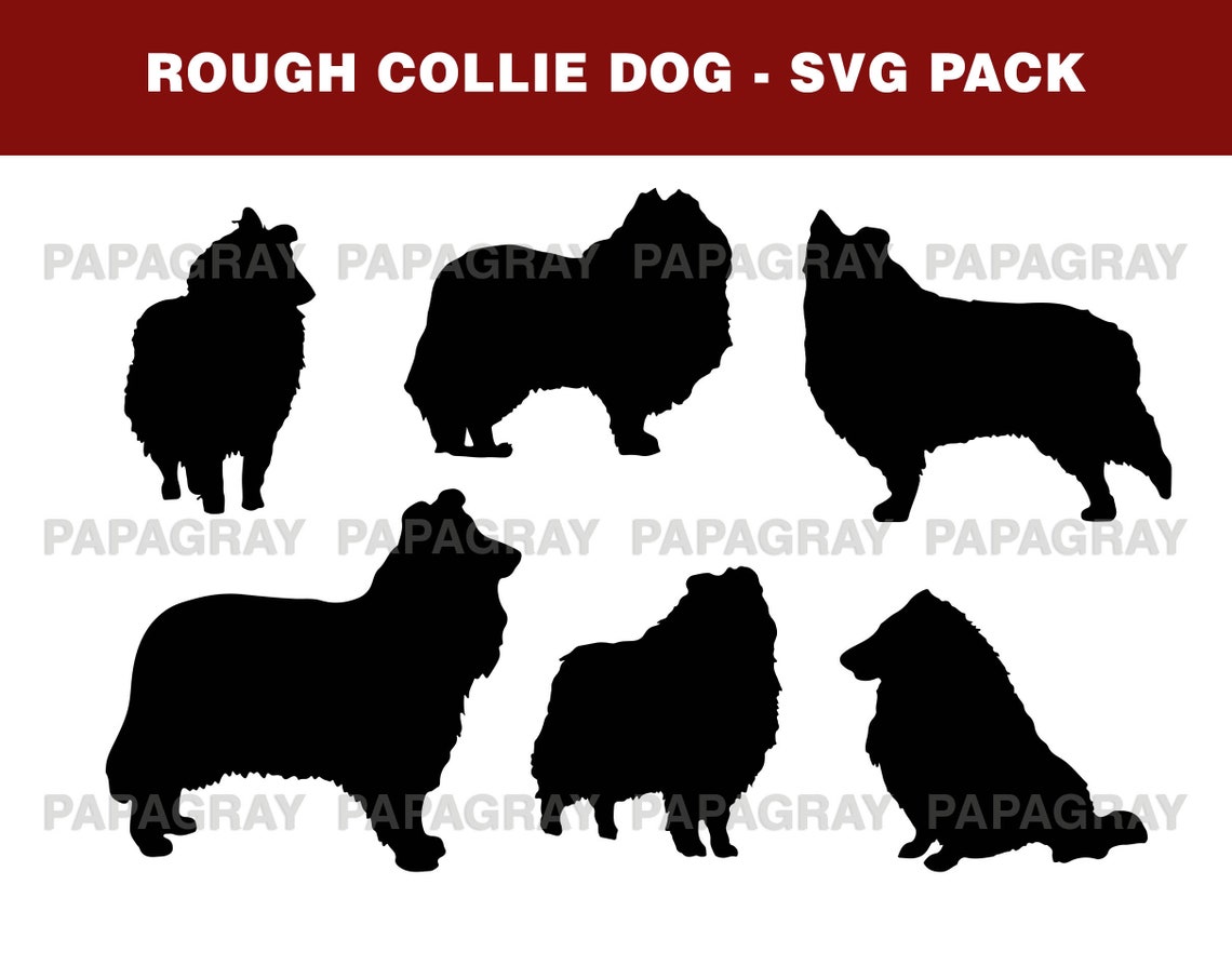 Rough Collie Dog Silhouette Pack 6 Designs Digital - Etsy