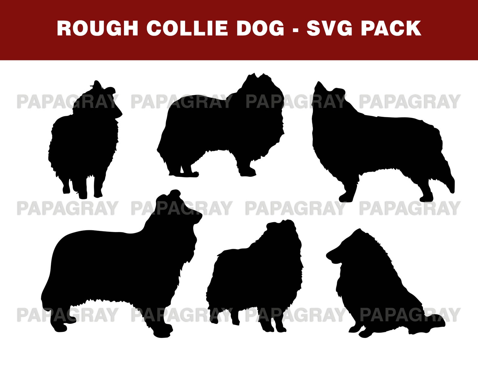 Rough Collie Dog Silhouette Pack 6 Designs Digital | Etsy