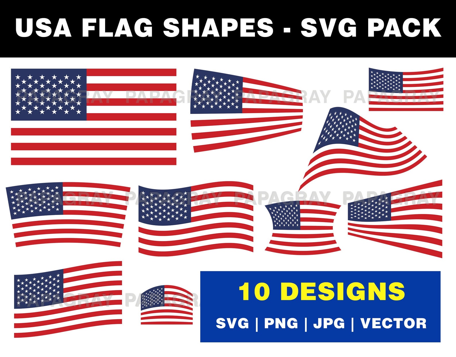USA Flag Shapes SVG Graphic 10 Designs Digital Download - Etsy