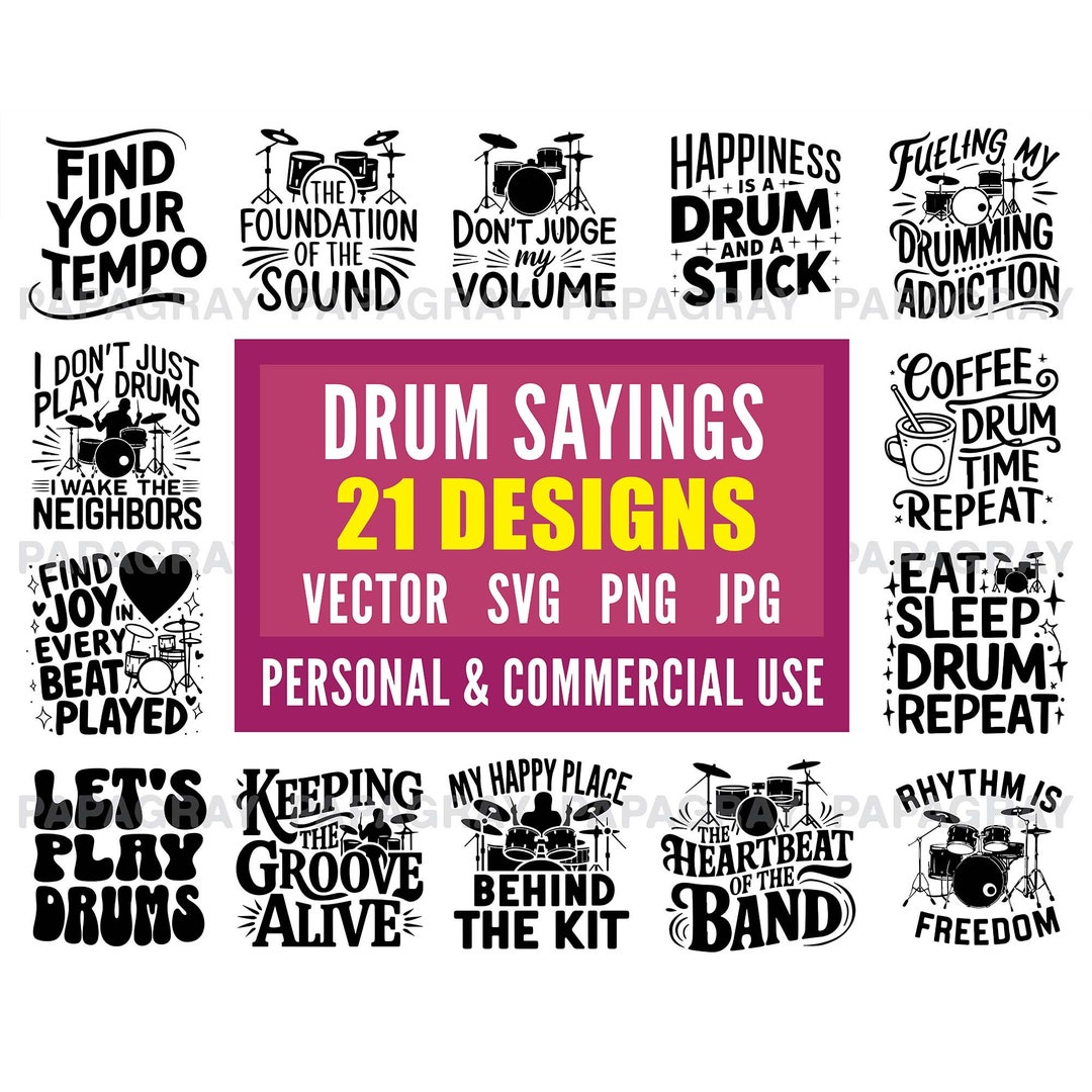 Drum Sayings SVG Vector Bundle - 21 Designs | Digital Download ...