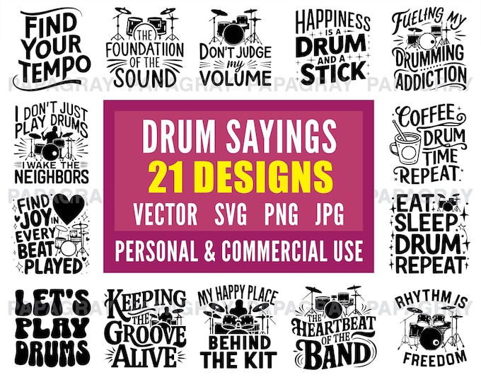 Drum Sayings SVG Vector Bundle: 21 Designs (digital Download) - Etsy