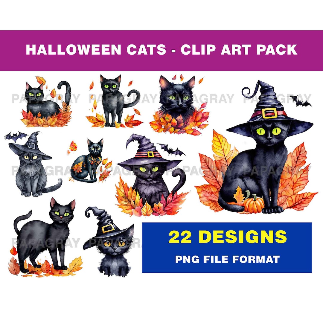 Halloween Cats Clip Art Pack - 22 Designs | Digital Download | Spooky ...