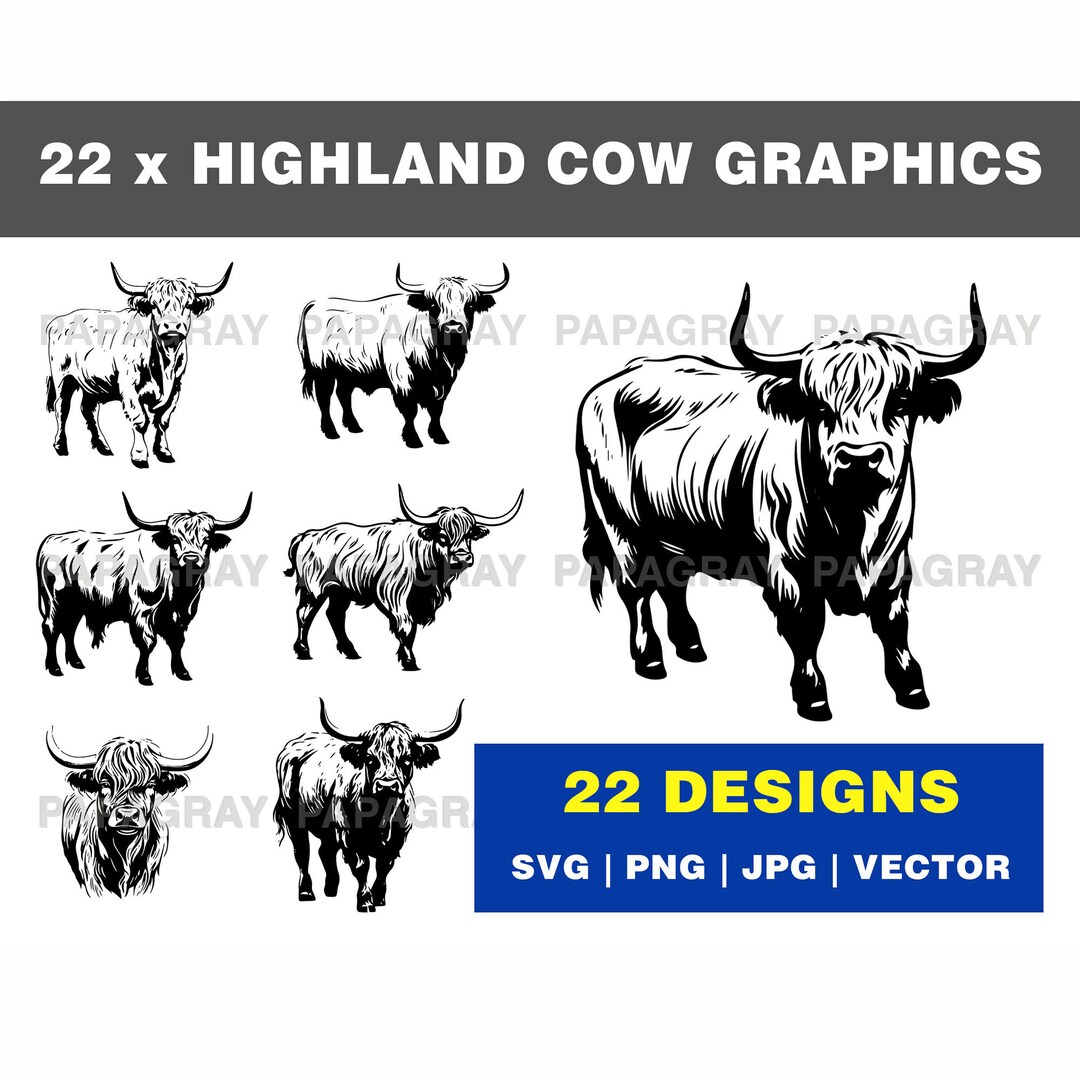 Highland Cow SVG Graphic Pack - 22 Designs | Digital Download | Cow SVG ...
